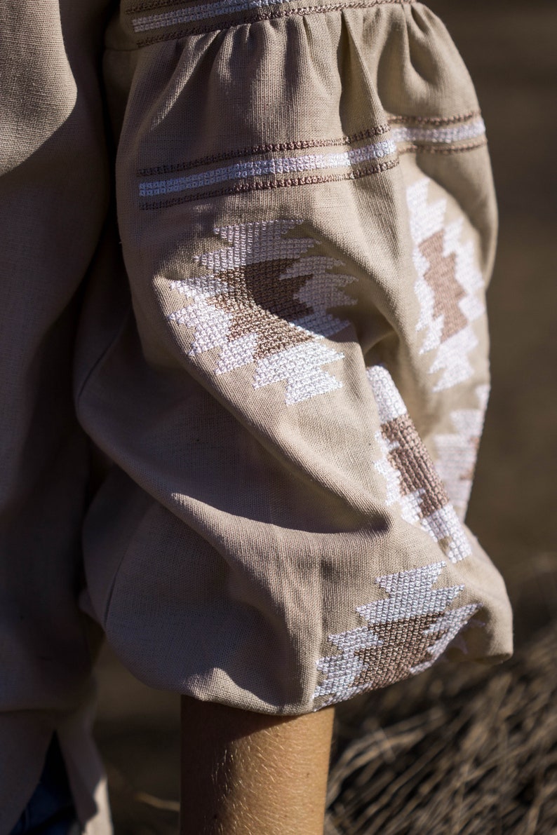 Linen embroidered top in Vita Kin style Beige Long Sleeve | Etsy