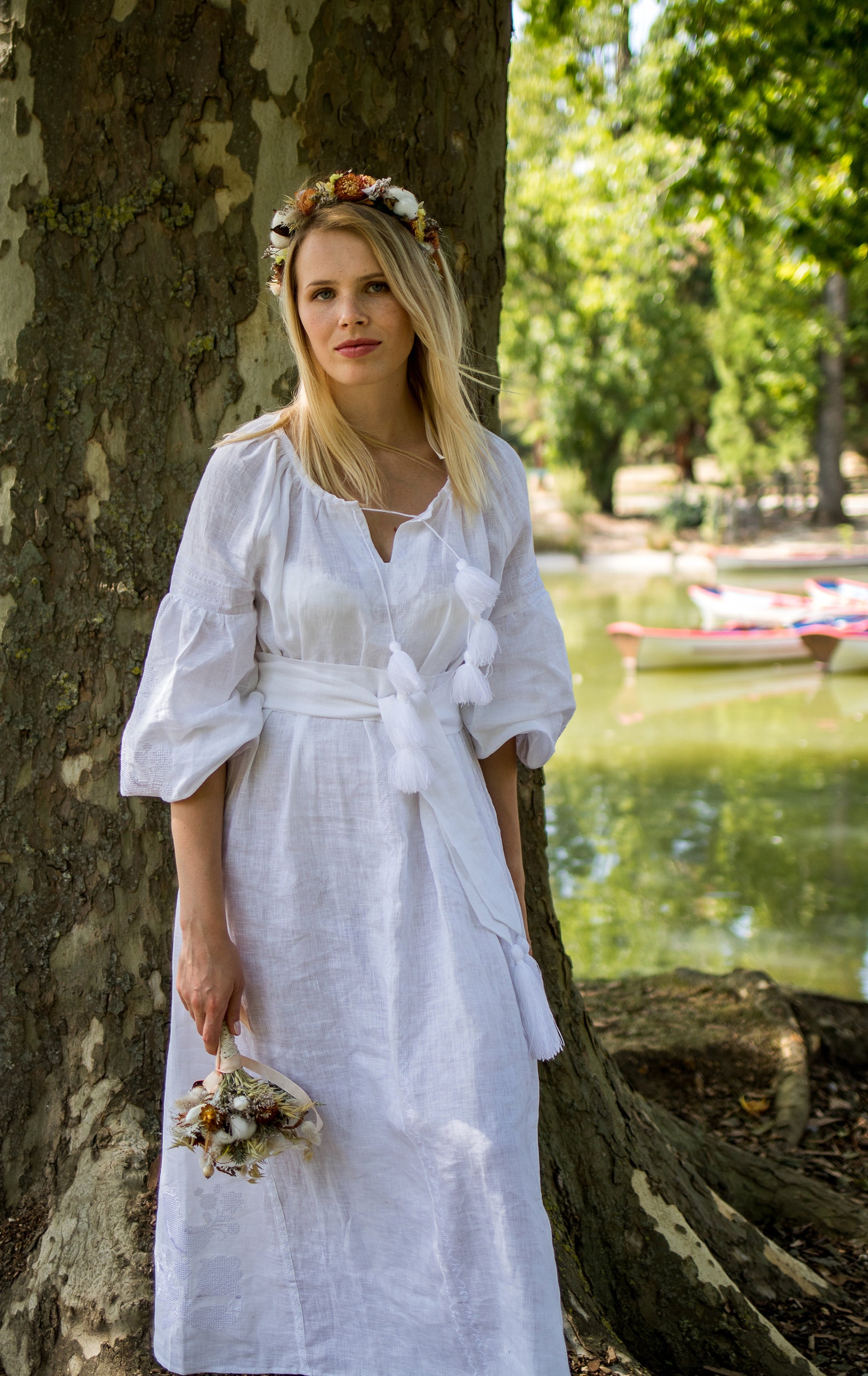 White Maxi Linen Dress, Bohemian Bridal Dress, Mariage Boho Dress ...