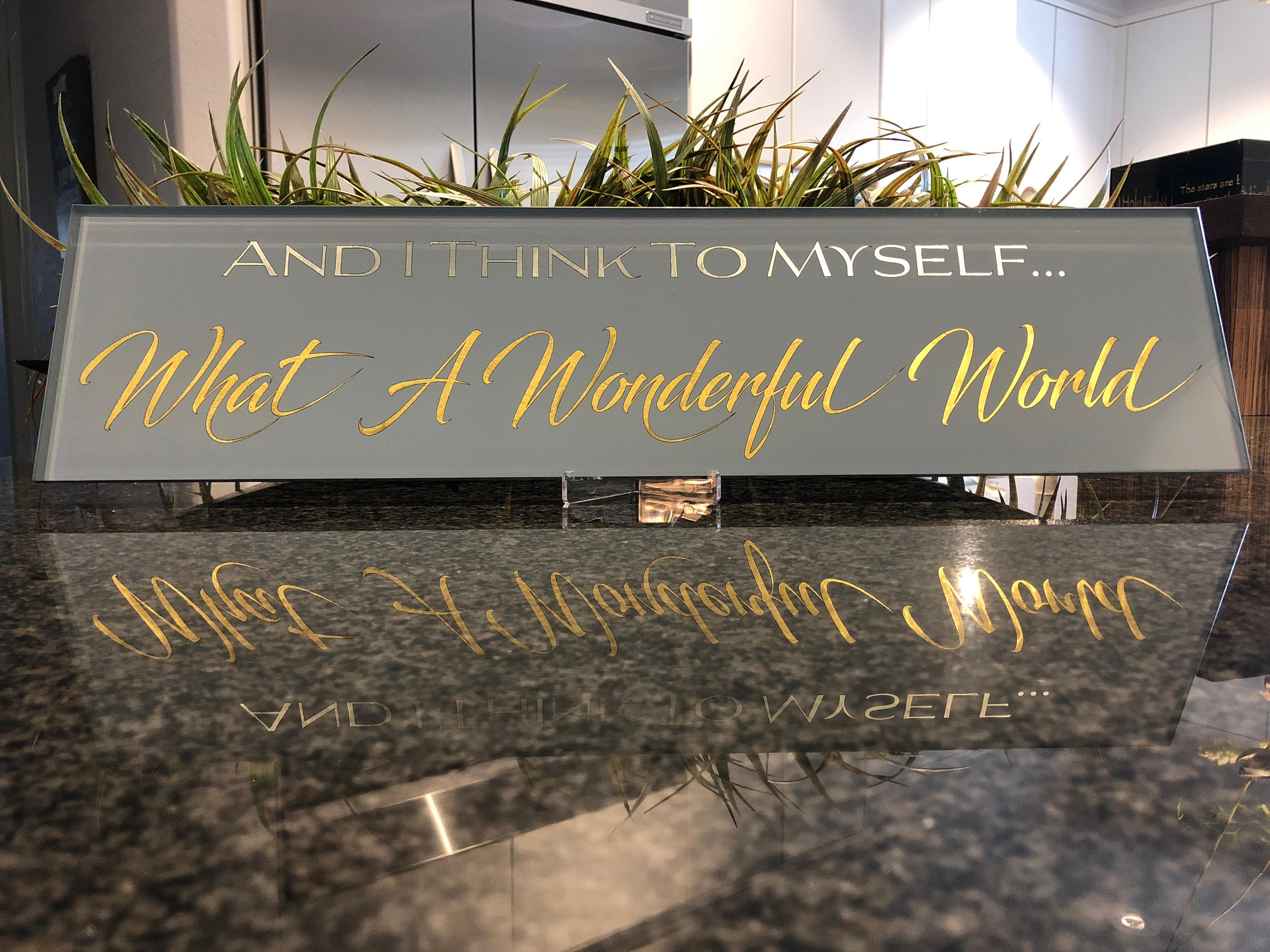 Gold Leaf Glass Sign Large - Light Gray - Engraved, Gilded With Gold ...