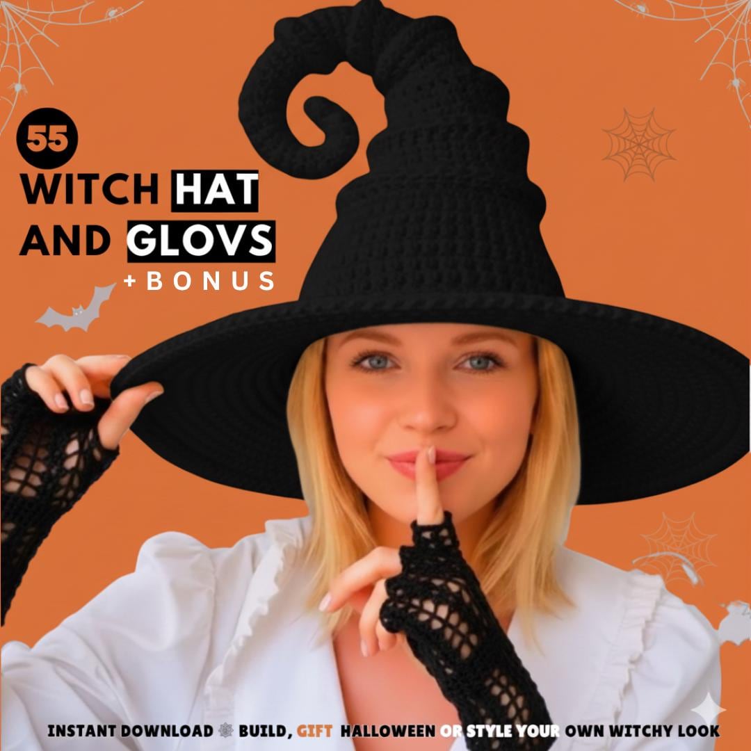 Witch Hat and Gloves Crochet Pattern Set – Gothic DIY Halloween PDF ...