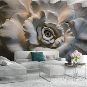 3D Embossed Effect Rose Removable Fabric Wallpaper Peel and Stick Wall ...