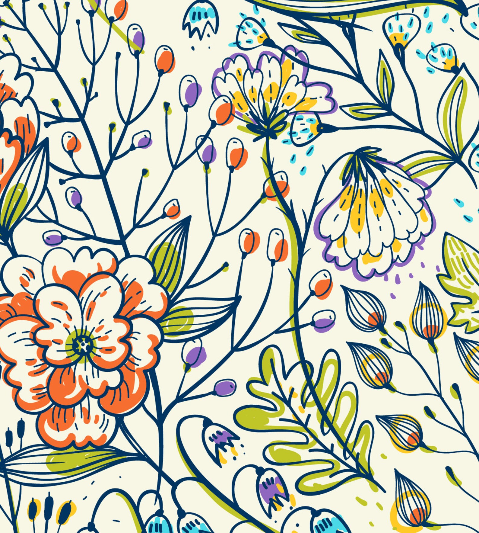 Removable Wallpaper Hand Drawn Flowers Wallpaper Peel & Stick - Etsy