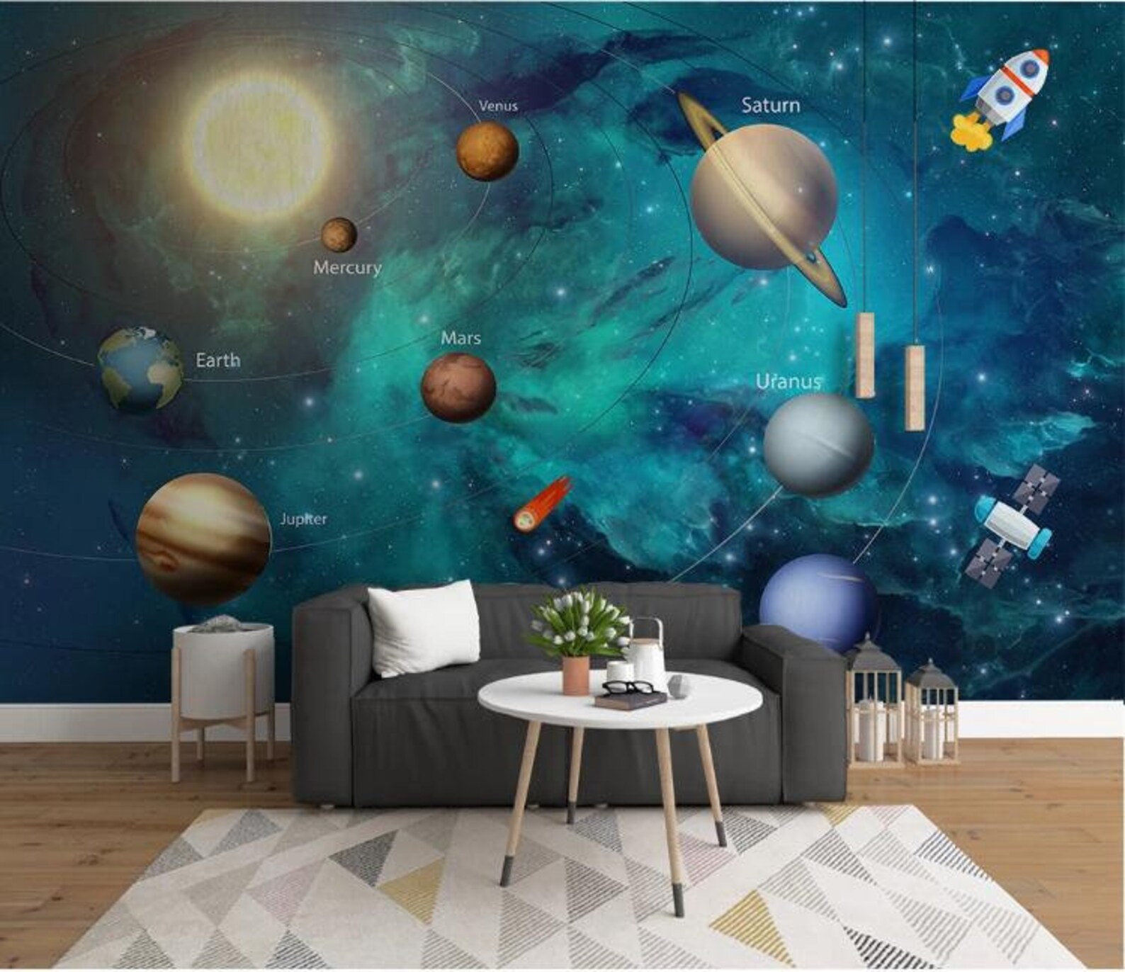 Hand-painted Space Universe Wallpaper Space Kids Bedroom Wall - Etsy