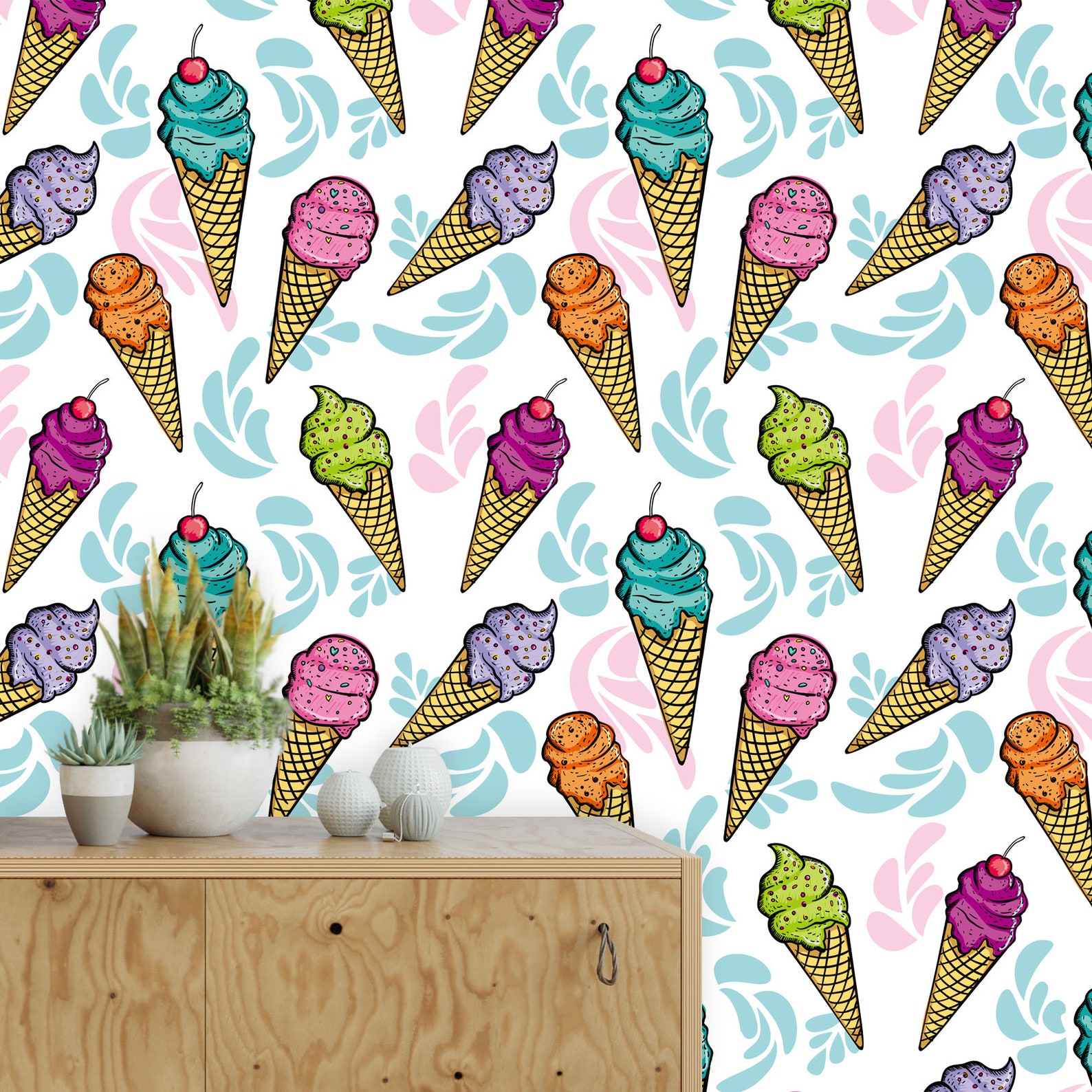 Colorful Ice Cream Wallpaper Removable Wallpaper Peel & Stick Nursery ...
