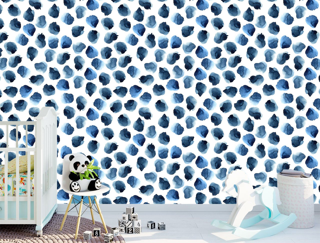 Removable Wallpaper Blue Watercolor Dots Wallpaper-peel and Stick -self ...