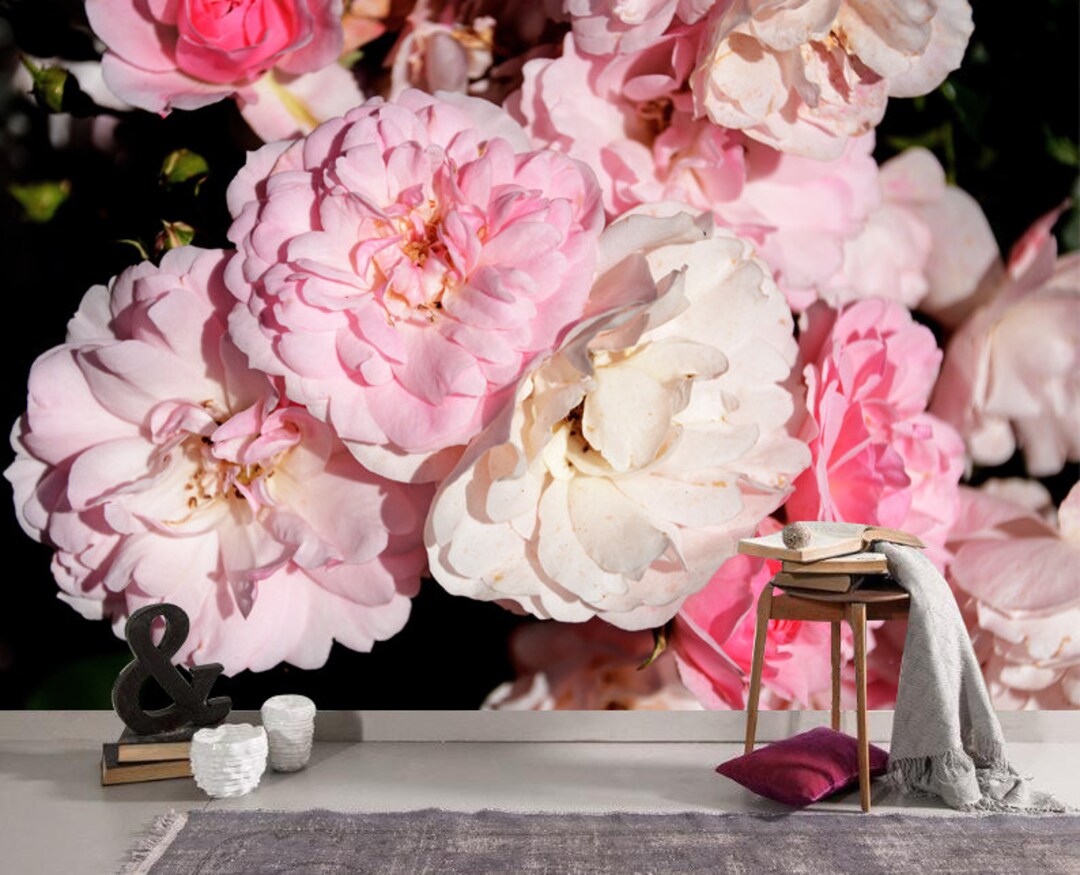 Removable Wallpaper Pink Roses Wallpaper Vintage Rose Peony Bouquet ...