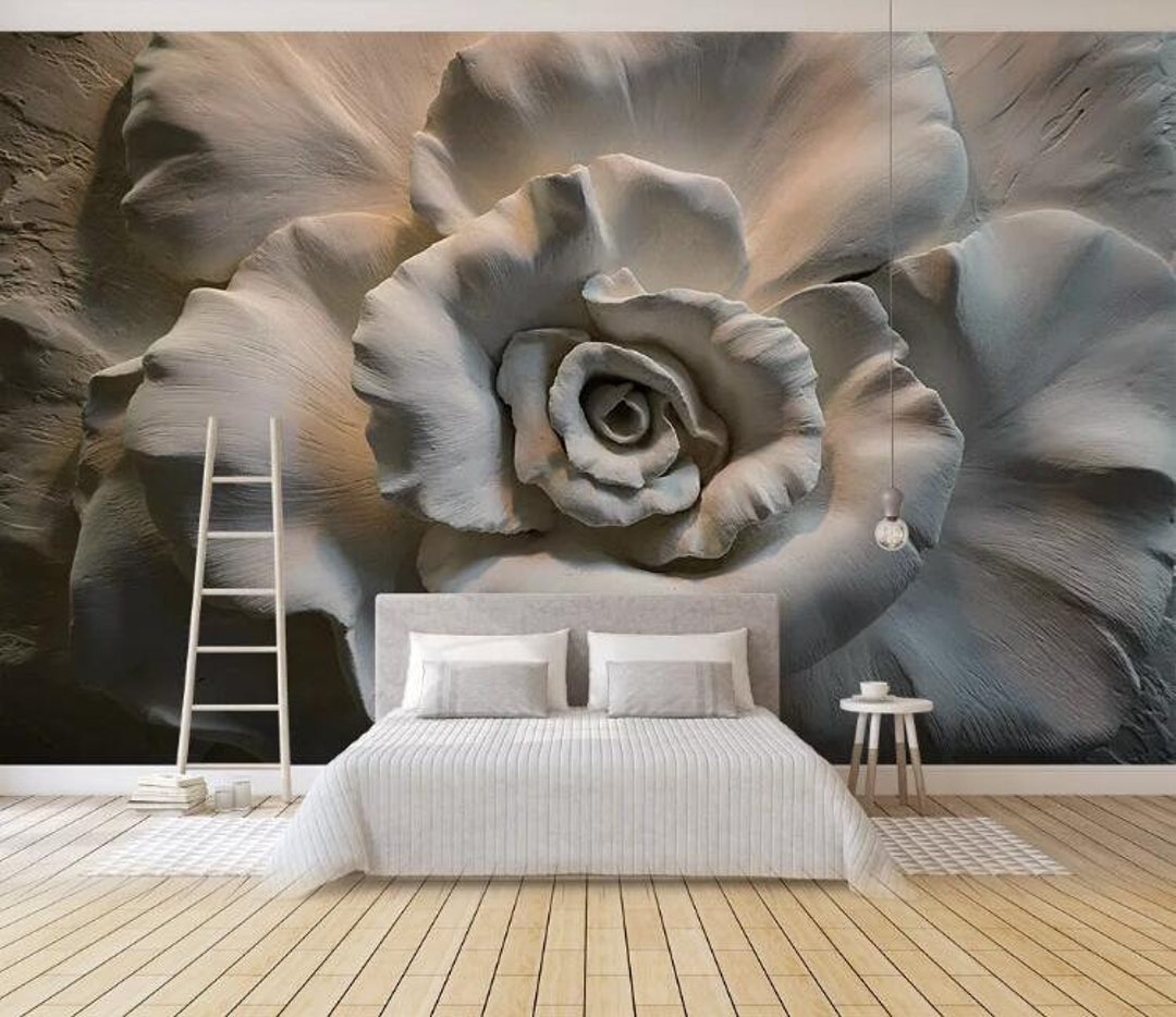 3D Embossed Effect Rose Removable Fabric Wallpaper Peel and Stick Wall ...