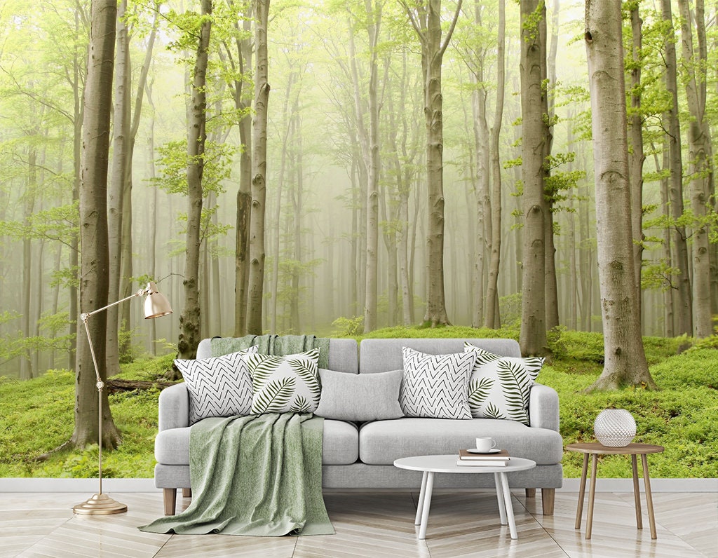 Enchanted Spring Forest Trees Removable Fabric Wallpaper,peel and Stick ...