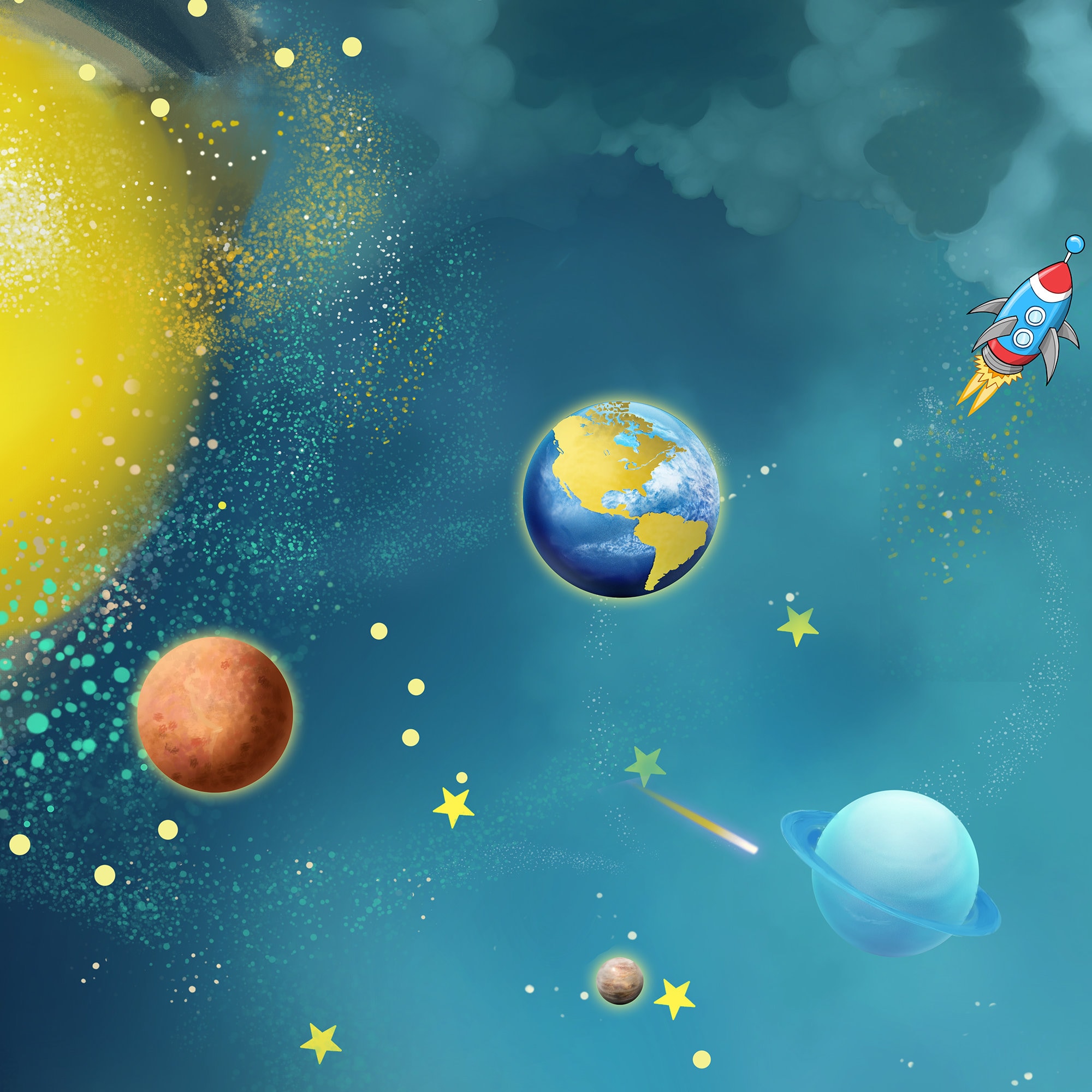 Hand-painted cartoon universe starry sky wallpaper space kids | Etsy