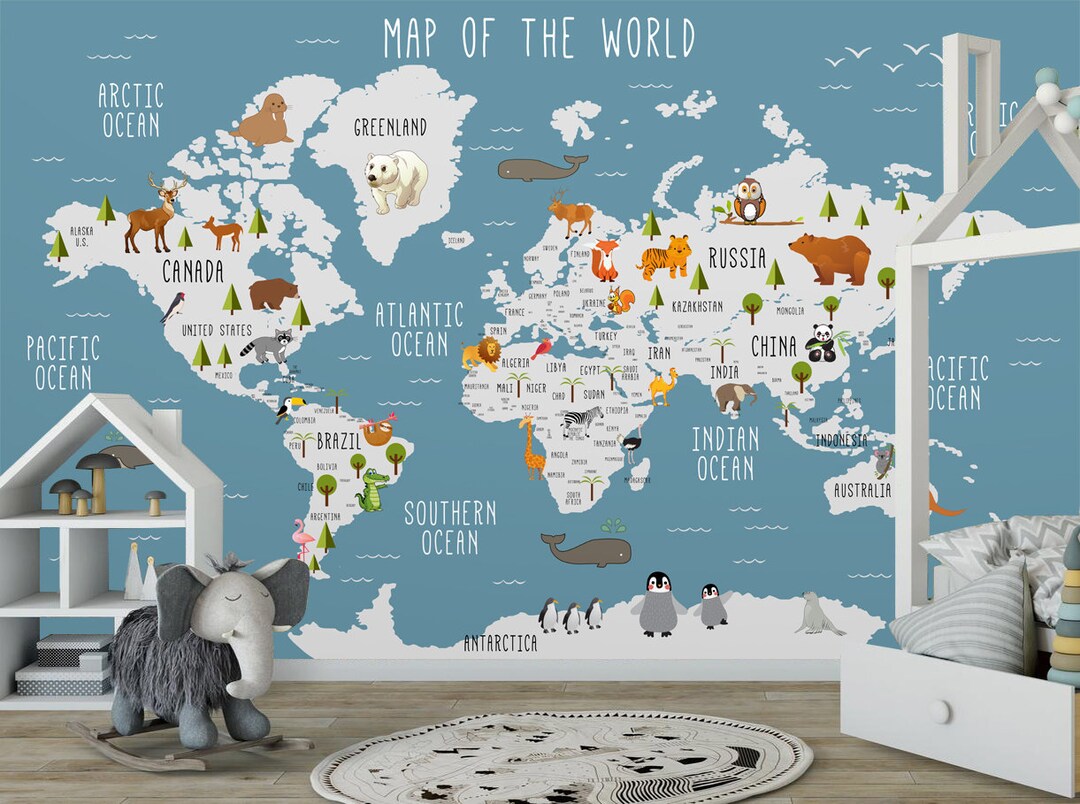 Child Map Removable Wallpaper Peel and Stick Self Adhesive World Map ...