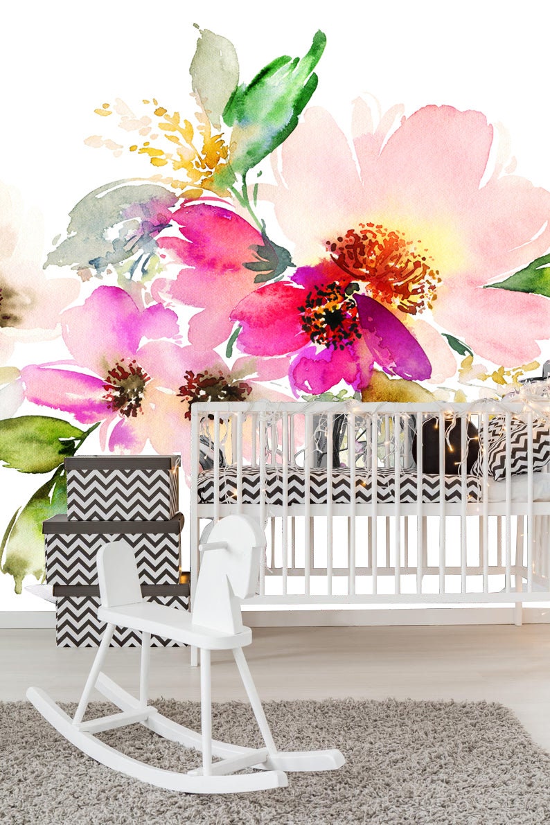 Removable Wallpaper Watercolor Flowers Peel & Stick Floral - Etsy