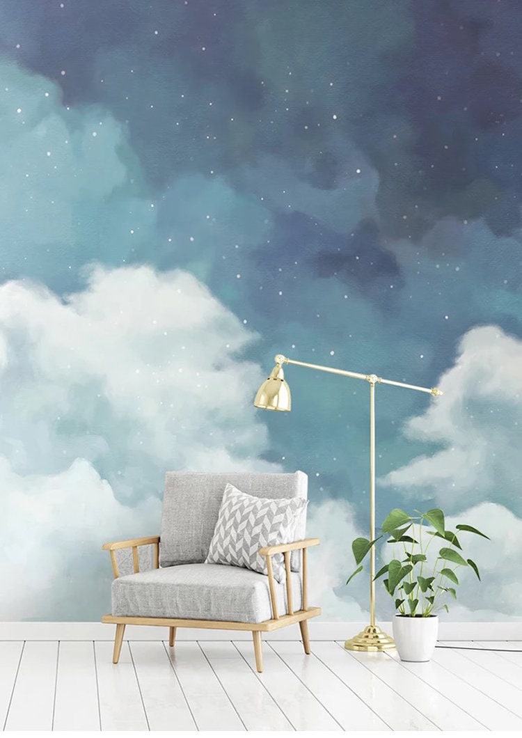 Removable Fabric Clouds Wallpaper Fantastic Starry Sky Mural | Etsy