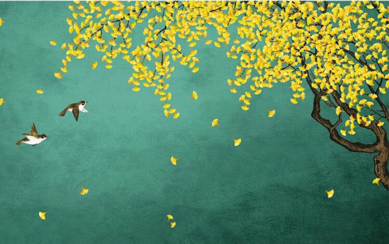 Ginkgo Tree and Ginkgo Birds Removable Wall Fabric Wallpaper - Etsy