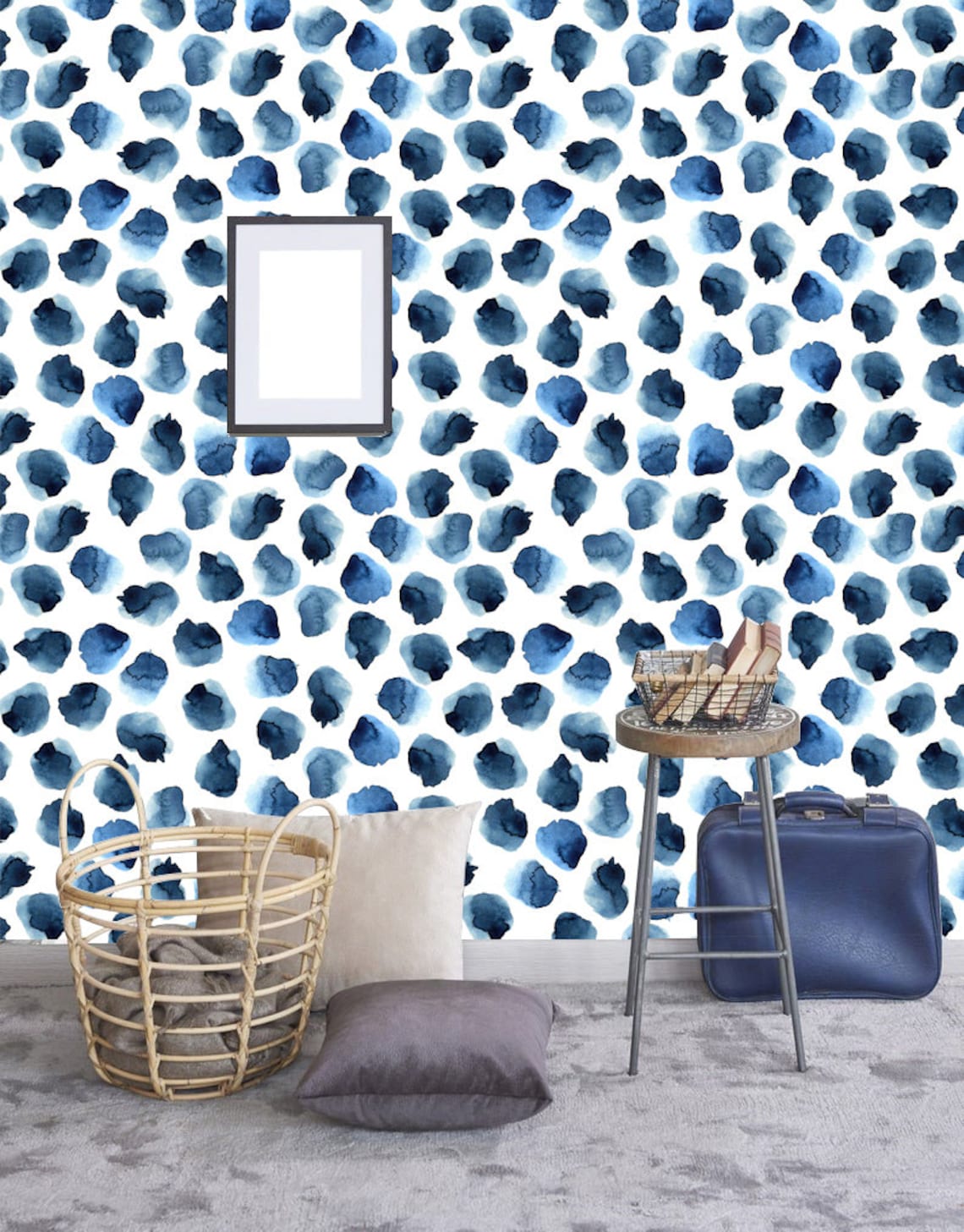 Removable Wallpaper Blue Watercolor Dots Wallpaper-peel and Stick -self ...
