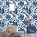 Blue Flowers and Leaves Removable Wallpaper Watercolor Floral - Etsy