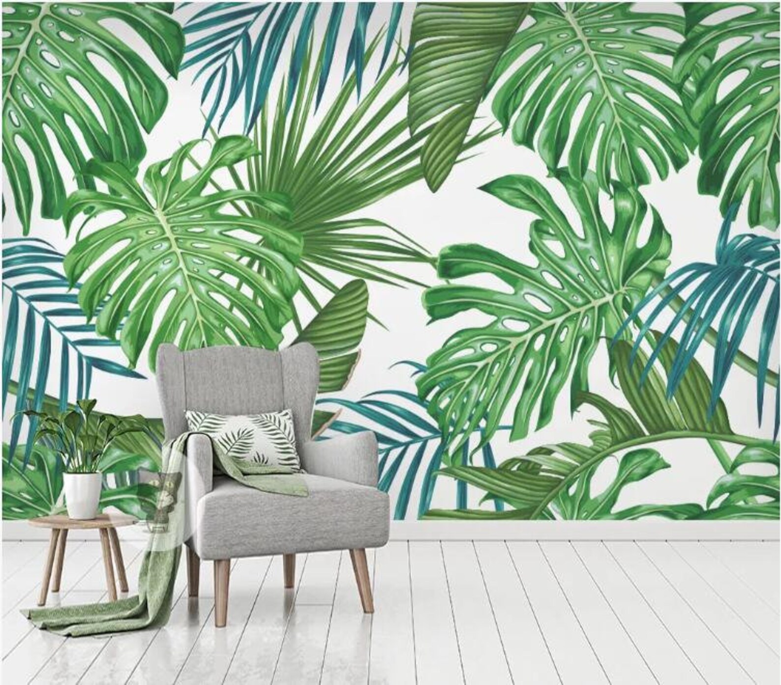 Green Tropical Plants Leaves Removable Wall Fabric Wallpaper - Etsy