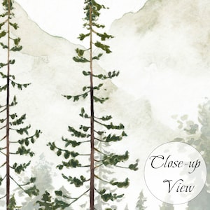 Watercolor Pine Tree Foggy and Mountain Removable Fabric Wallpaper,peel ...