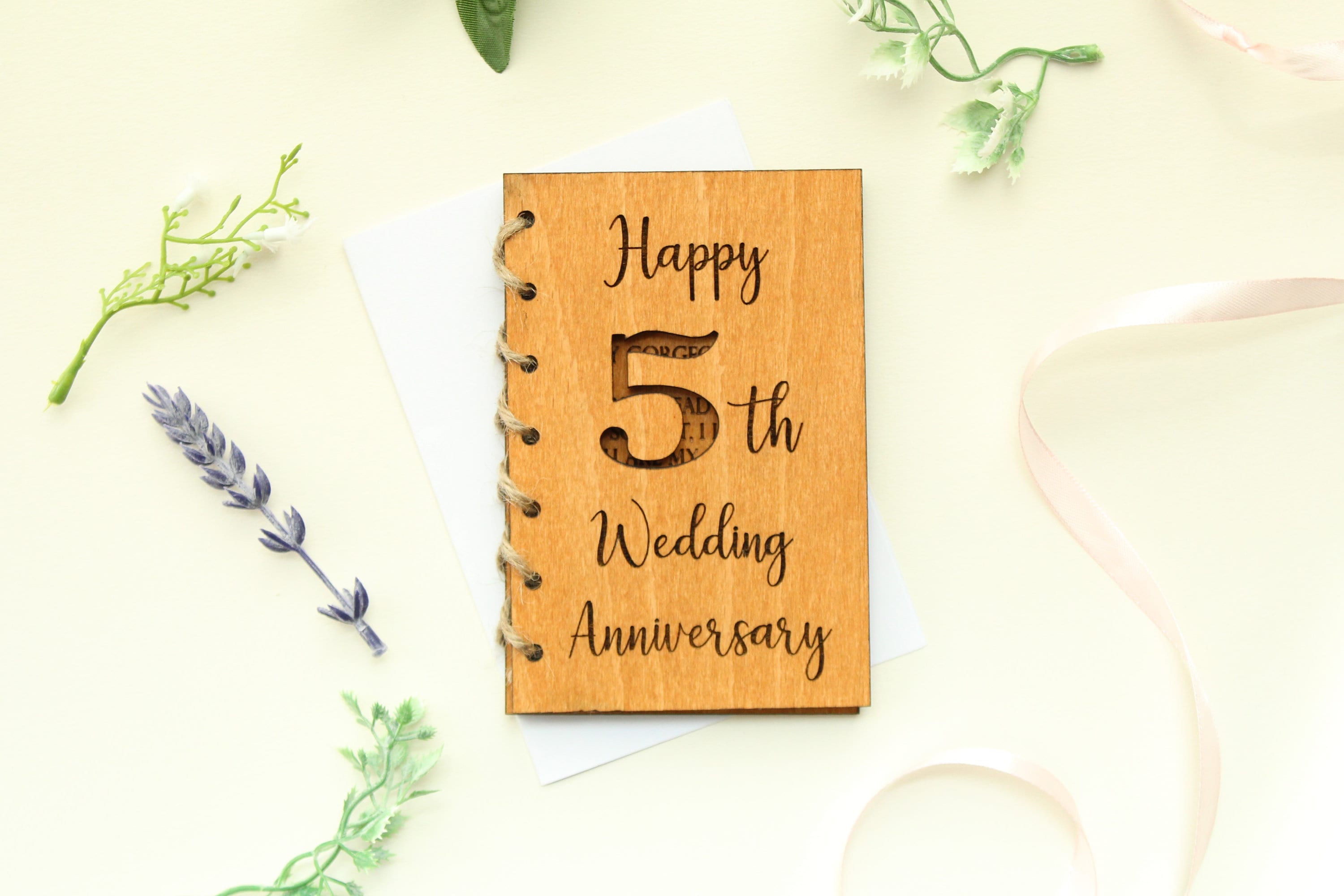 5th Anniversary Card Personalised Wooden Engraved Card 5 Year - Etsy UK