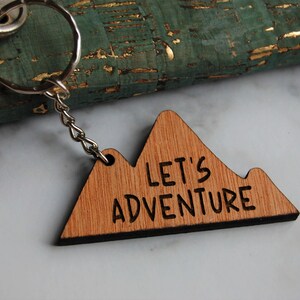Let's Adventure Keyring, Travel Wooden Keyring, Mountain Keyring ...