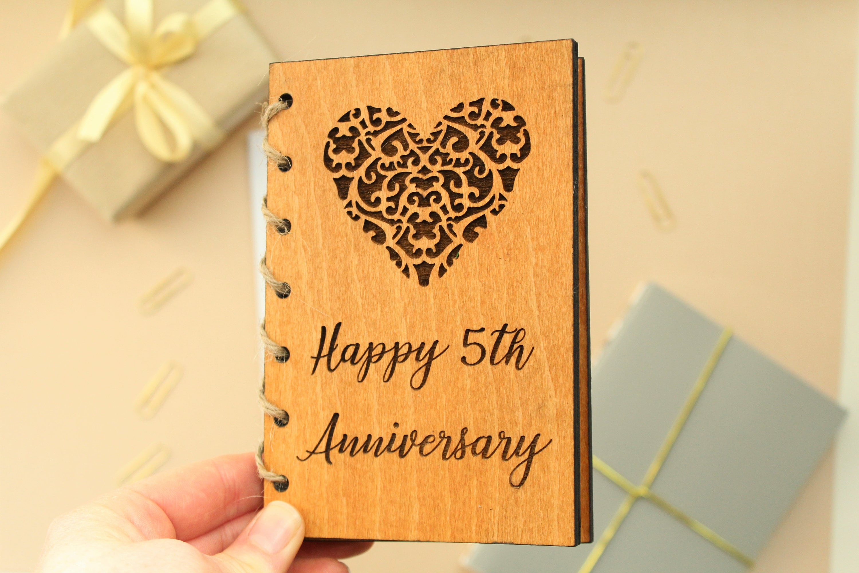5th Anniversary Card Wood Card Personalised Anniversary | Etsy