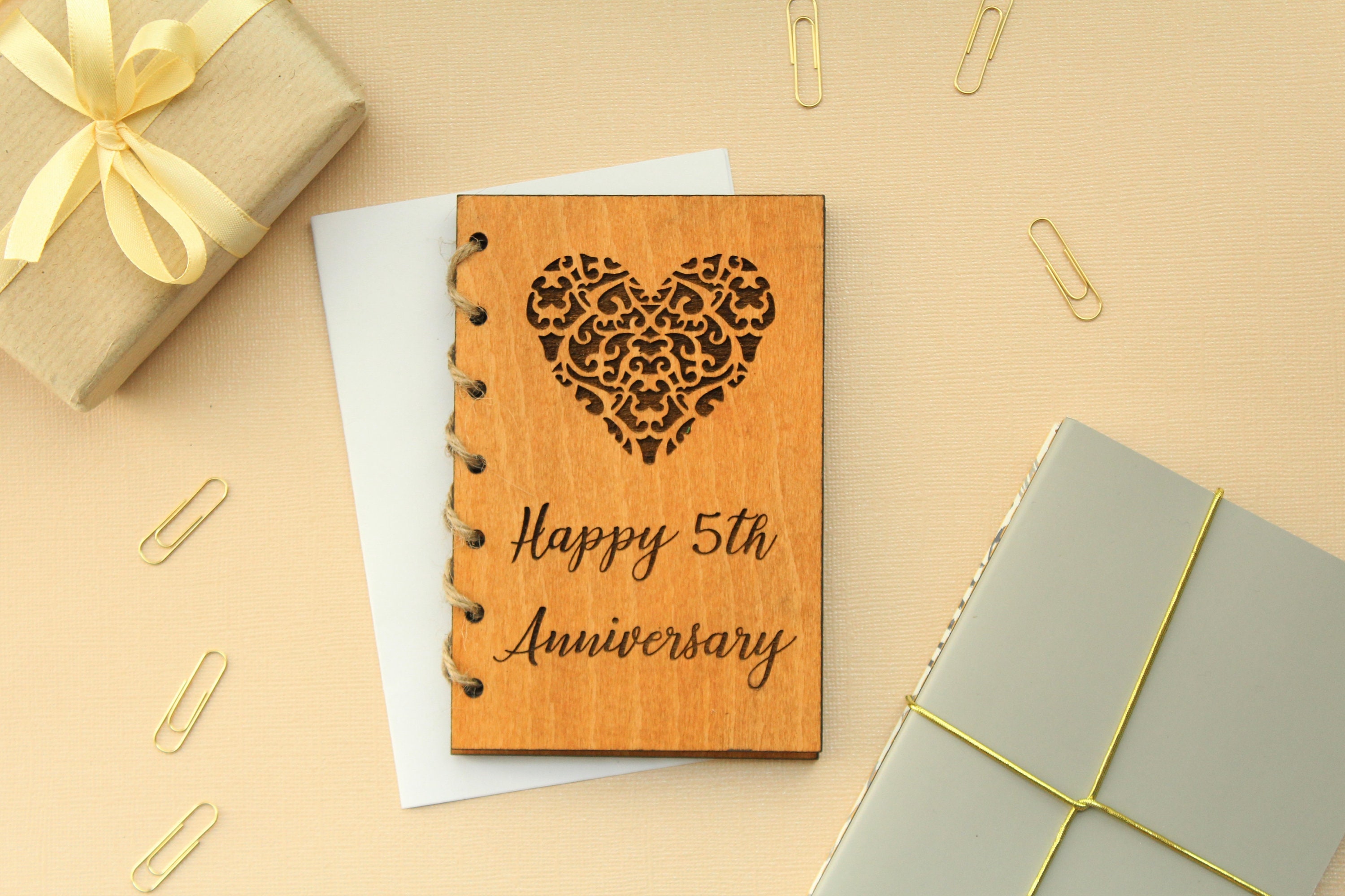 5th Anniversary Card Wood Card Personalised Anniversary | Etsy