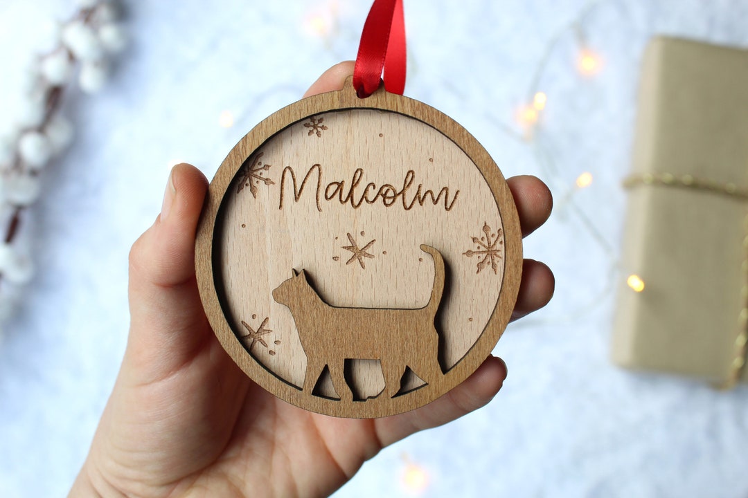 Cat Personalised Christmas Bauble, Wooden Tree Ornament, Cats Christmas ...