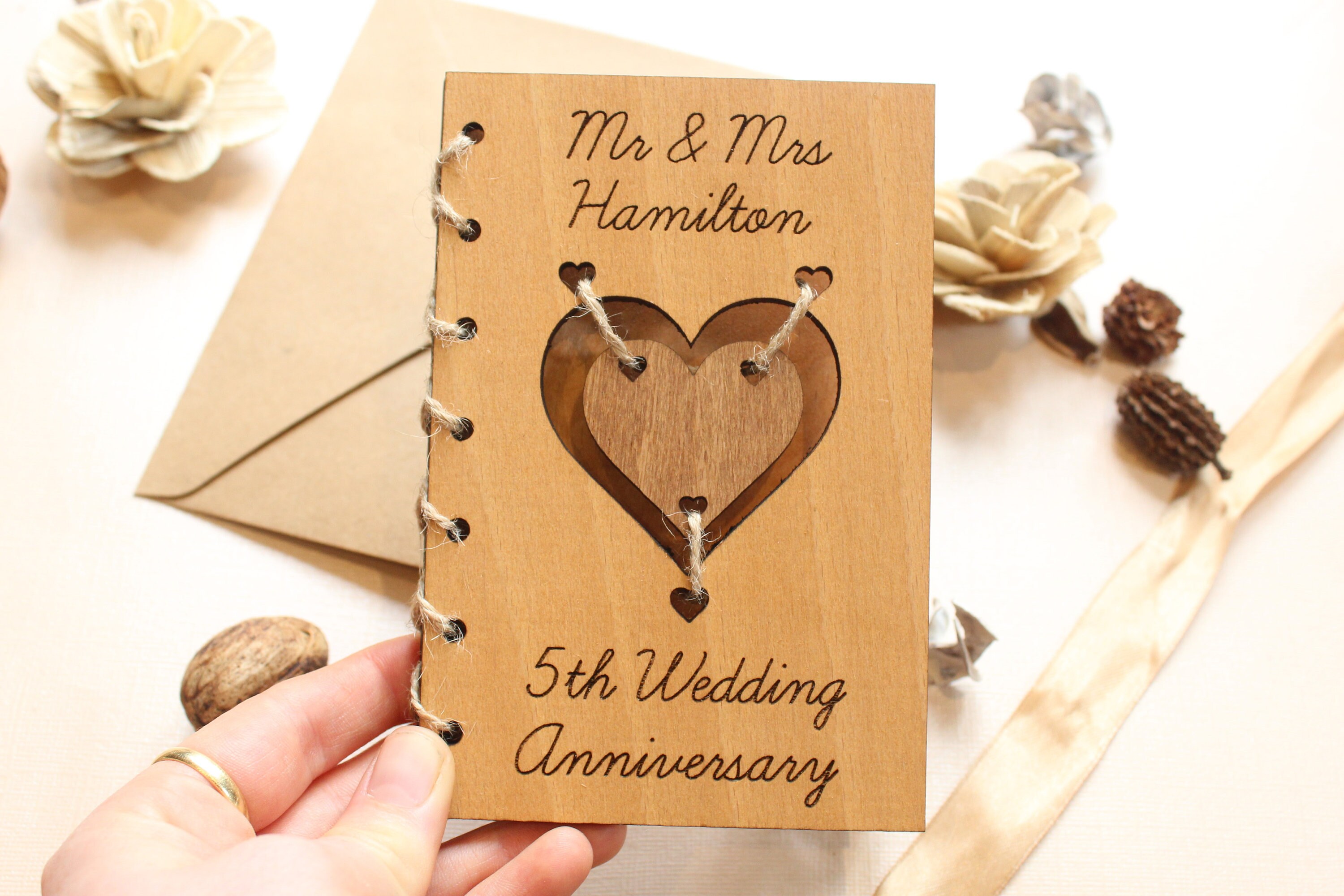 5th Anniversary Card Wood Card Personalised Anniversary - Etsy
