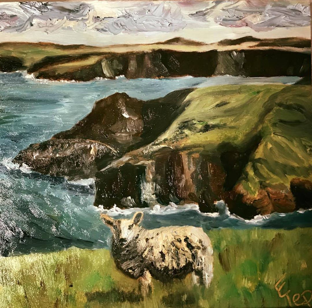 Art Print / Welsh Sheep by the Sea / Seascape / Ocean Cliffs / Digital ...