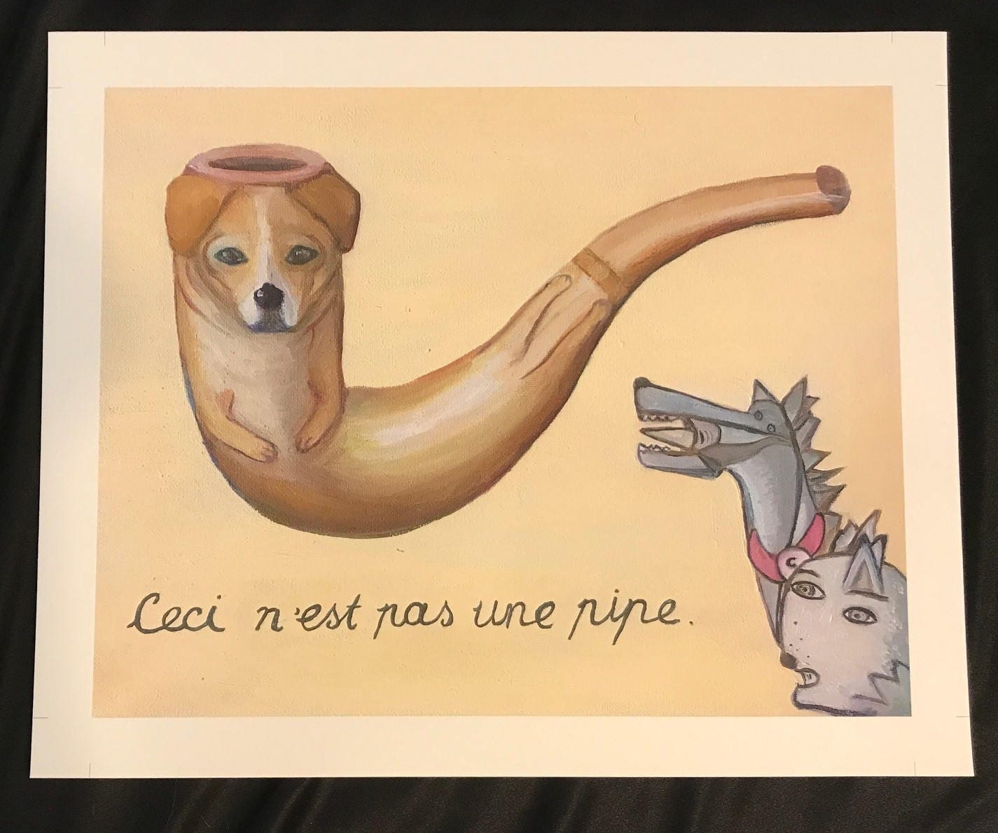 Art Print / This is Not a Pipe Dog Painting / Surreal Animal Art / Wall ...