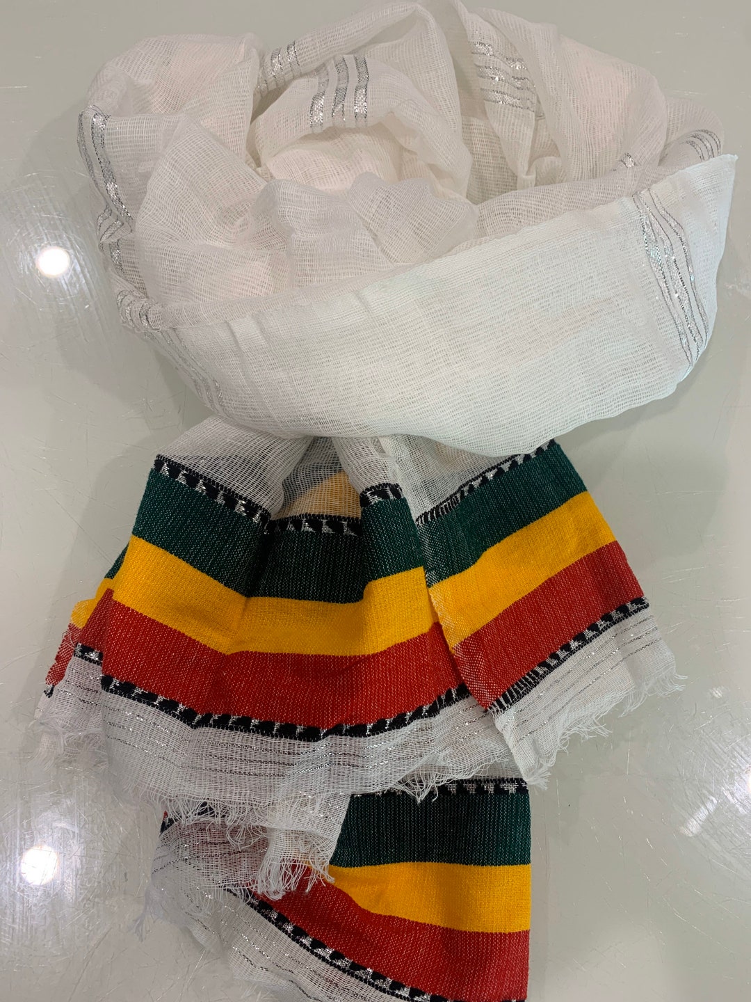 Menen Scarf , Ethiopian Scarf Bright White and Silver Rasta Scarf - Etsy