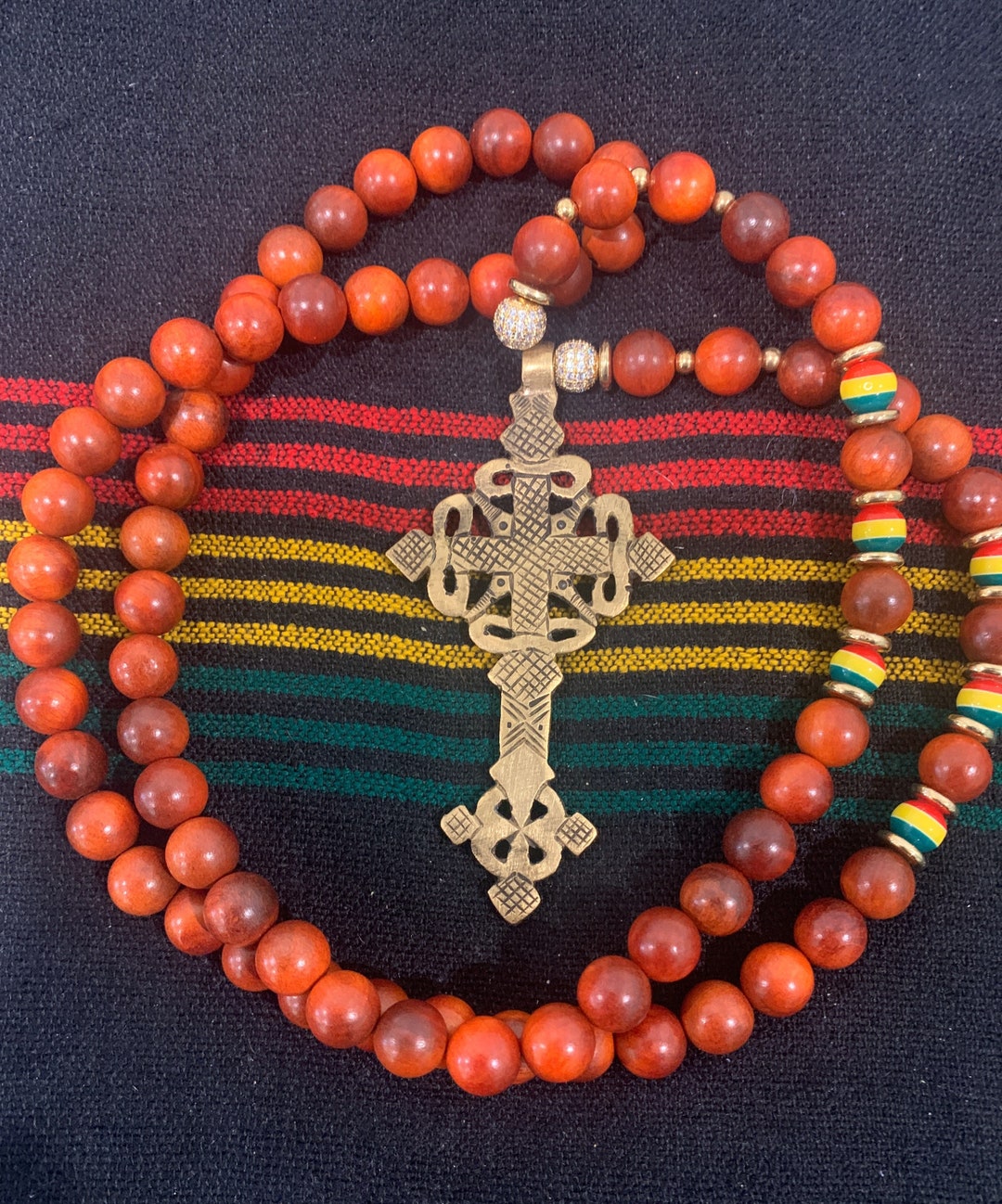 Ethiopian Coptic Cross Meskel Drop Pendant Rasta Necklace - Etsy