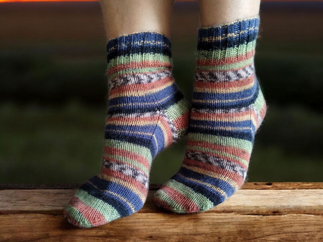 Cozy Striped Hand-knitted Sock - Hand Knit Sock for Women - Handmade ...
