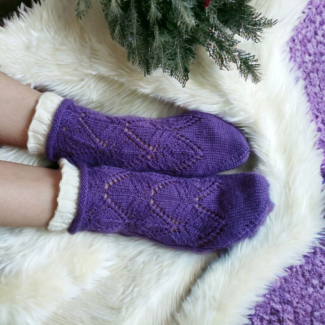 Cozy Violet Socks With Elegant Frill Unique Handmade Gift Warm ...