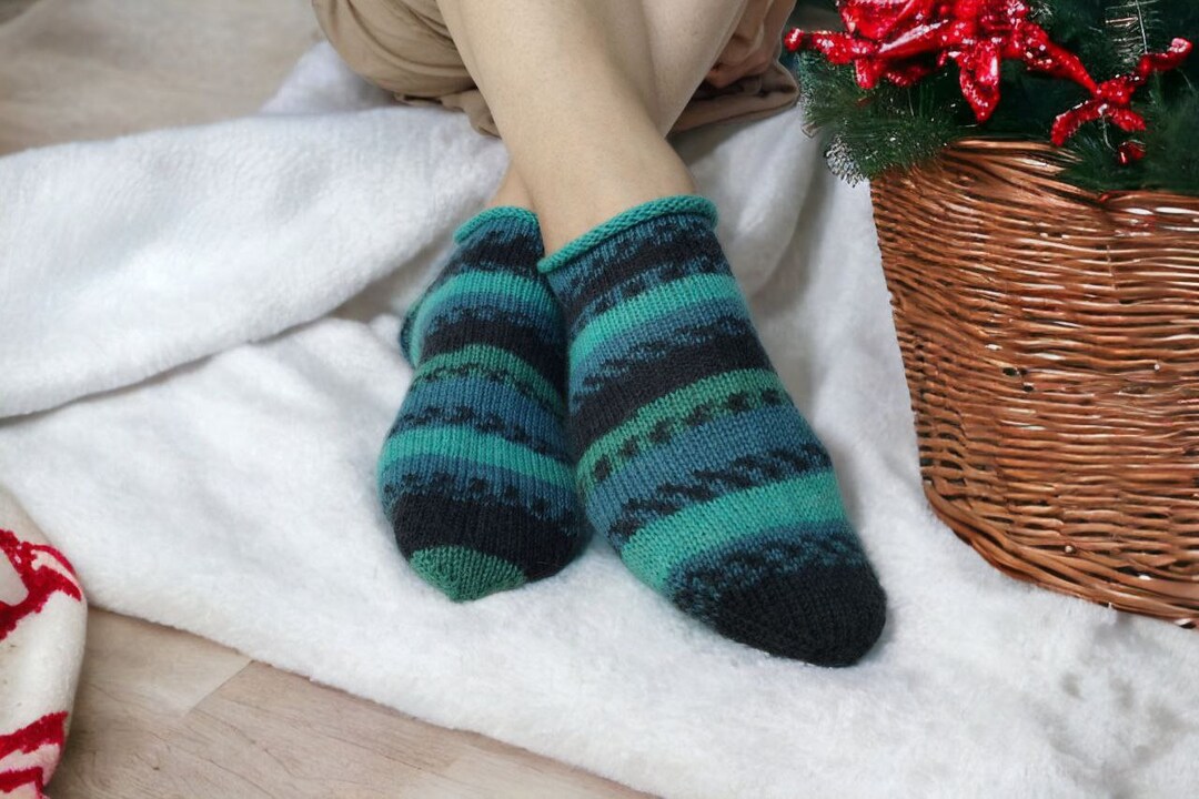 Knitted Socks Cozy Handmade Blue Wool Socks Perfect Mom Gift and Best ...