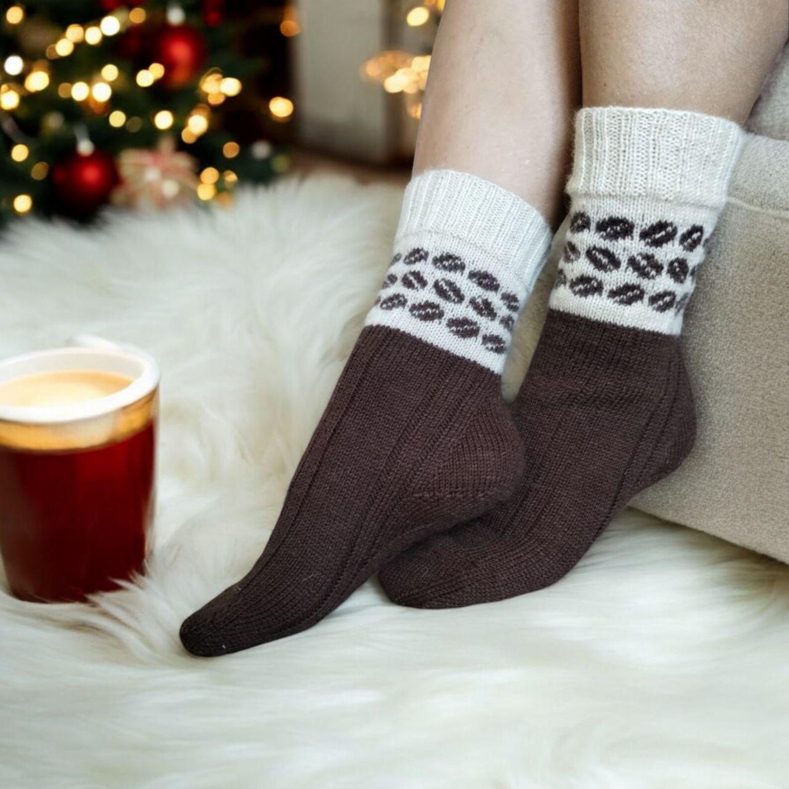 Hand-knitted Coffee Socks: Cozy Cotton Blend Winter Socks - Etsy