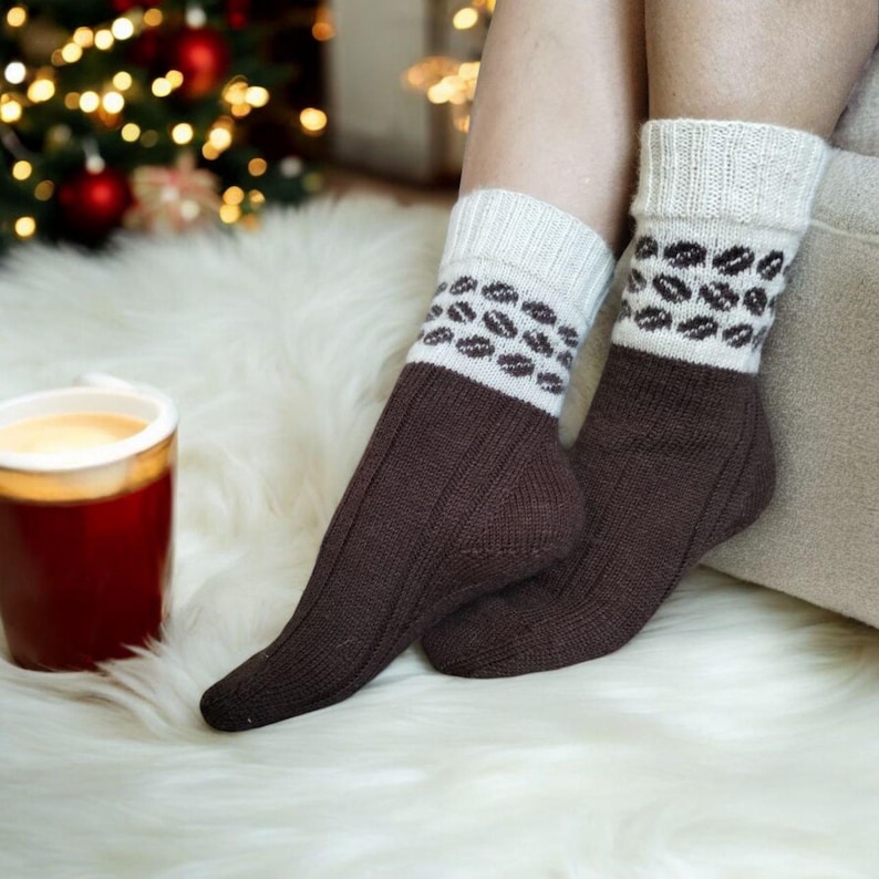 Hand-knitted Coffee Socks: Cozy Cotton Blend Winter Socks - Etsy