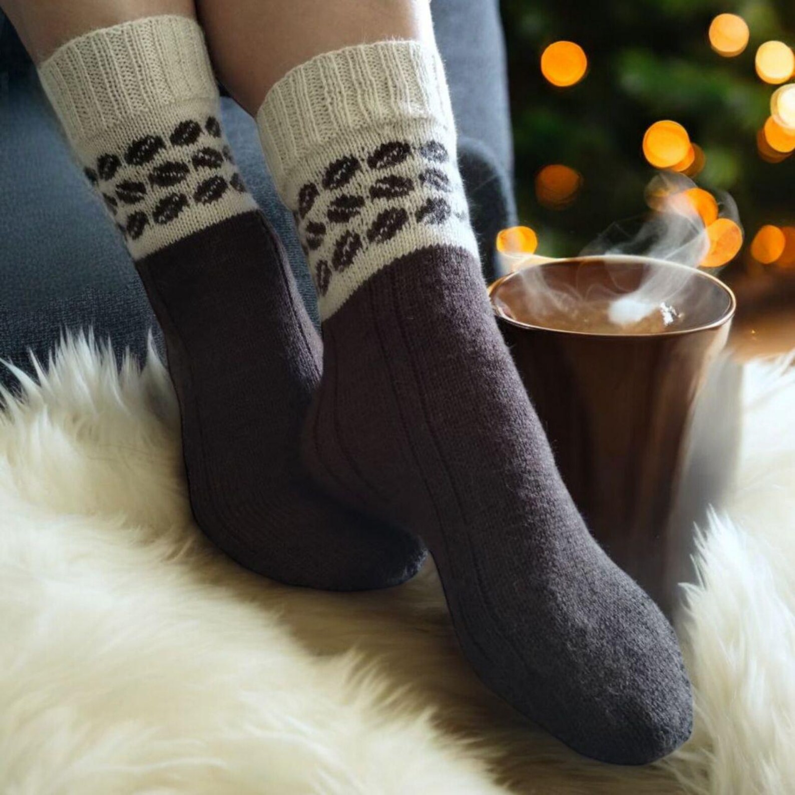 Hand-knitted Coffee Socks: Cozy Cotton Blend Winter Socks - Etsy