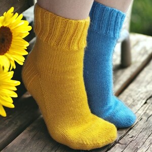 Cute Hand-knitted Mismatched Yellow and Blue Woolen Socks, Artisanal ...
