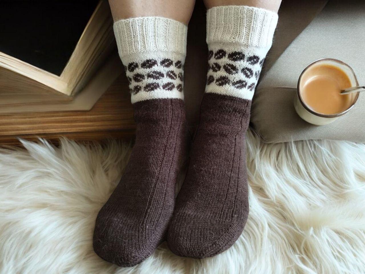 Hand-knitted Coffee Socks: Cozy Cotton Blend Winter Socks - Etsy