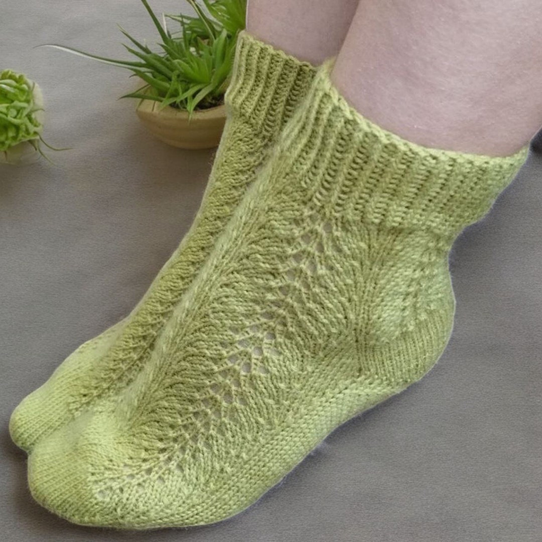 Hand-knitted Lace Socks: Green Wool Blend, Cozy Winter Accessory - Etsy