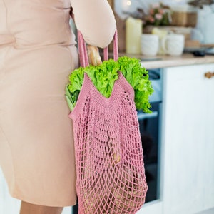 Crochet Tote Bag | Handmade Pink Market Bag for Shopping, Beach, and ...