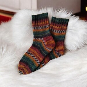 Hand-knit Cozy Harvest Stripe Socks - Warm Autumn/winter Footwear ...
