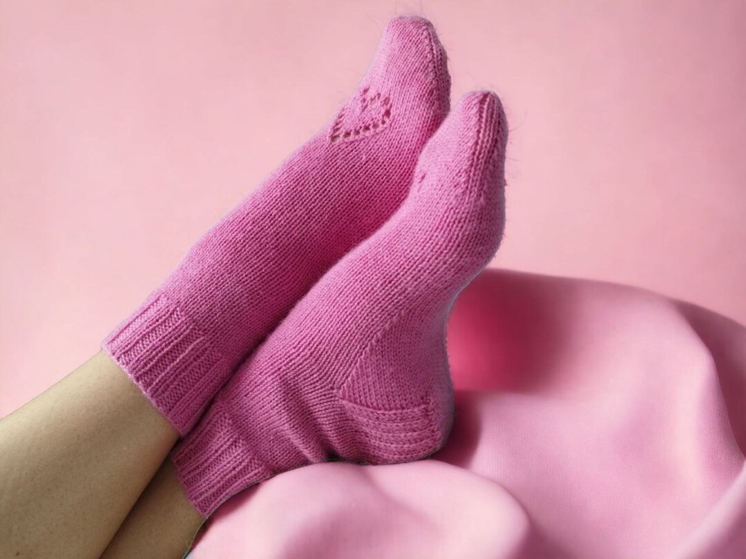 Hand Knitted Socks - Pink Elegance With Lacy Heart Detail - Christmas ...