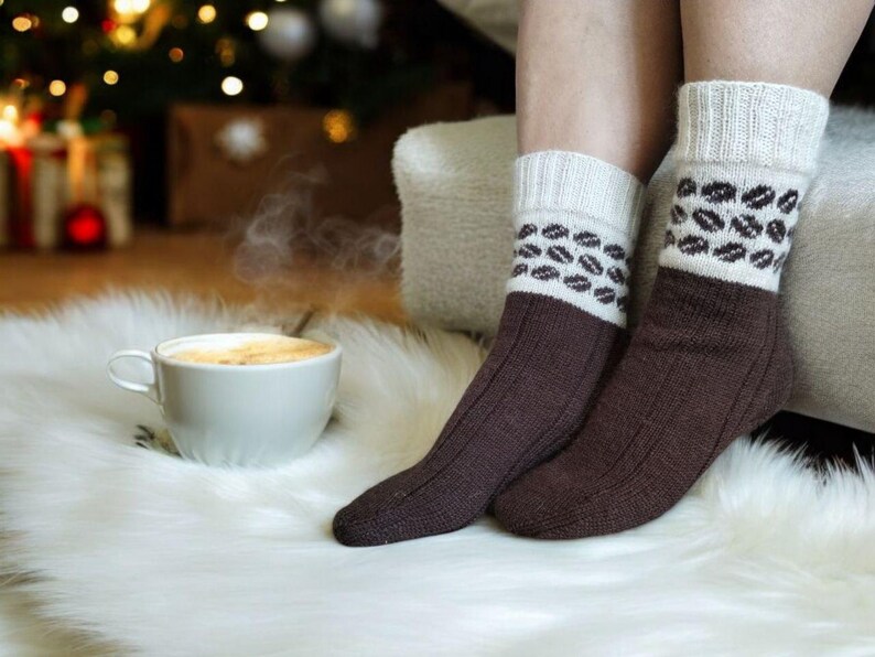 Hand-knitted Coffee Socks: Cozy Cotton Blend Winter Socks - Etsy