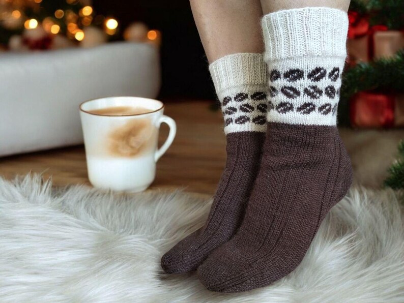 Hand-knitted Coffee Socks: Cozy Cotton Blend Winter Socks - Etsy