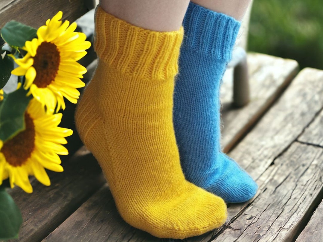 Cute Hand-knitted Mismatched Yellow and Blue Woolen Socks, Artisanal ...