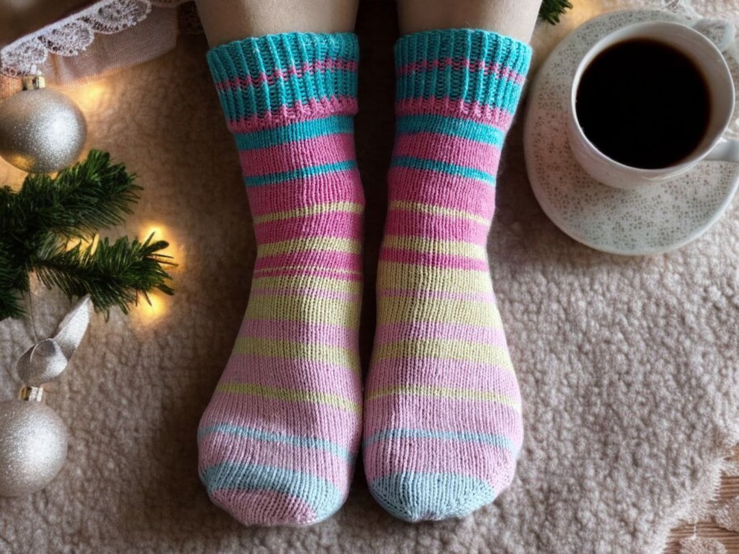 Handmade Striped Socks - Hand-knitted Casual Footwear Warm, Comfortable ...