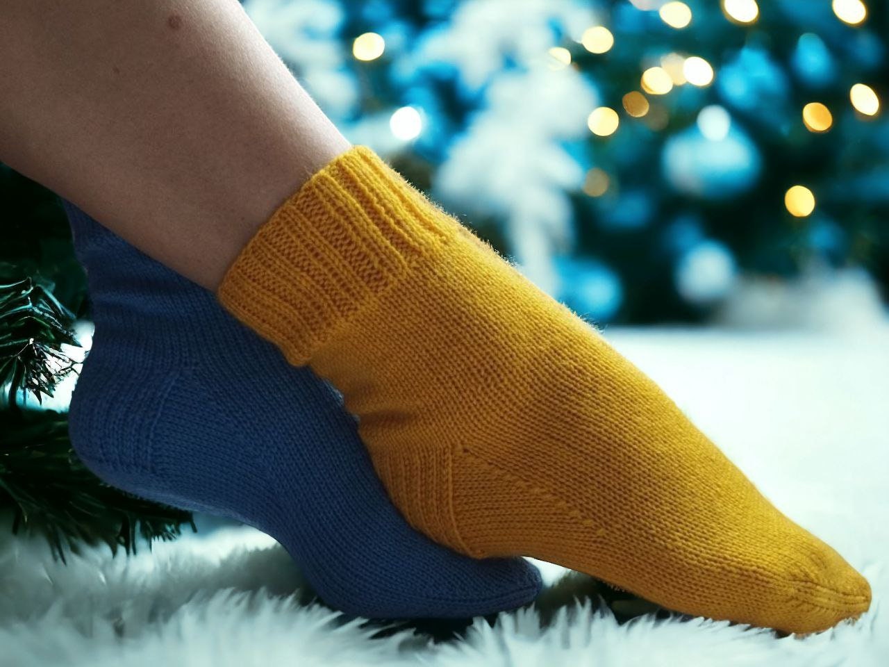 Cute Hand-knitted Mismatched Yellow and Blue Woolen Socks, Artisanal ...