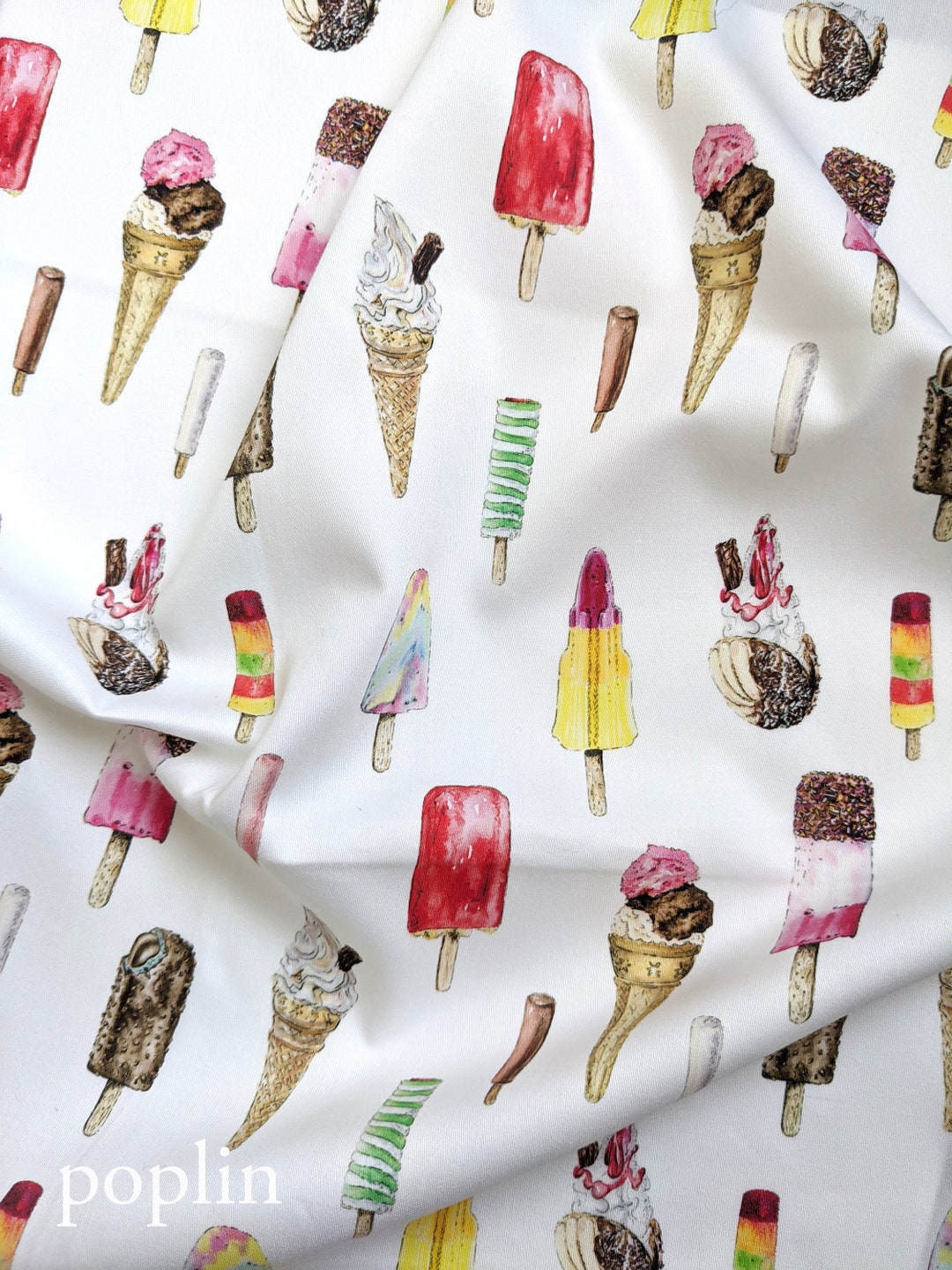 Ice Cream Pattern Fabric 100% Cotton, Retro Ice lollies - Etsy España