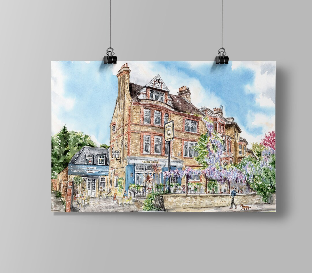 East Dulwich Art Print, the Clockhouse Pub Original Watercolour ...